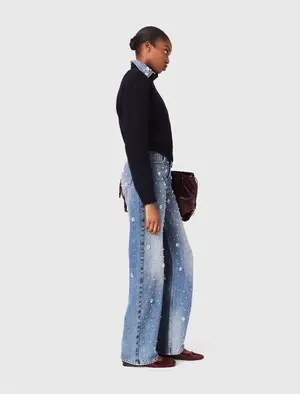 Maje Cotton Wide-leg Embroidered Jeans