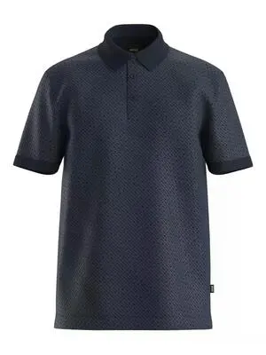 BOSS Monogram-jacquard Polo Shirt In Cotton - Blue