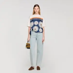 Sandro Scarf Print T-shirt - Deep Blue / Ocher
