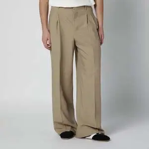 AMI Paris Wide-leg Wool Trousers - Beige