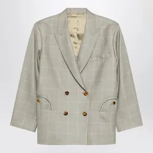 BLAZÉ MILANO Double-breasted Beige Blazer With Pink Check Pattern - Grey