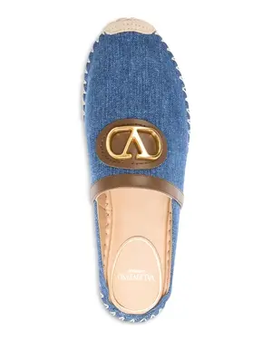 Valentino Garavani Embellished Espadrille Vlogo Mules - Denim