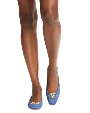 Valentino Garavani Vlogo Embellished Ballet Flats - Denim