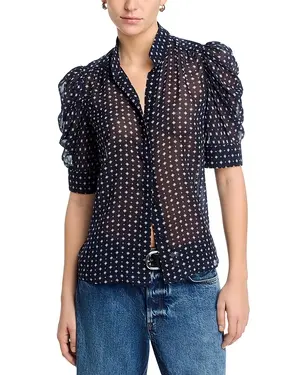 FRAME The Tie Print Gillian Top - Navy Multi