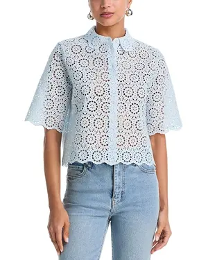 FRAME The Petal Eyelet Blouse - Ice Blue
