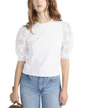 FRAME The Solstice Eyelet Sleeve Tee - White