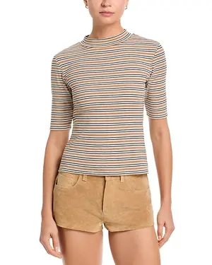 FRAME The Striped Mock Neck Top