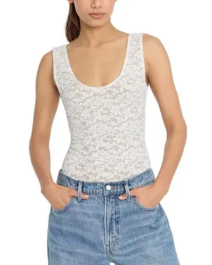Good American Lace Scoop Tank Bodysuit - Chalk