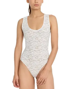 Good American Lace Scoop Tank Bodysuit - Chalk