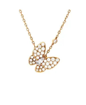 VAN CLEEF & ARPELS Two Butterfly Pendant Necklace 18k With Diamonds, 16.25 - Gold