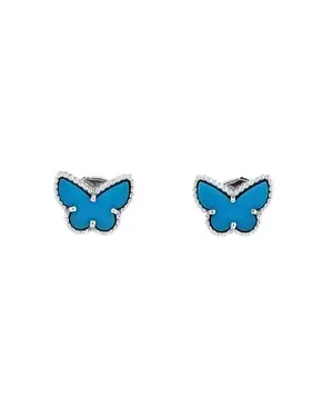 VAN CLEEF & ARPELS Sweet Alhambra Butterfly Stud Earrings 18k Gold And Turquoise - White