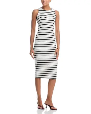L'Agence Nura Racerback Midi Dress - Ivory Black Stripe
