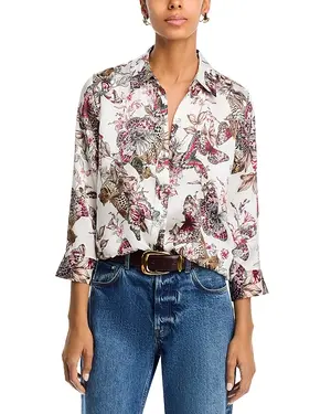 L'Agence Dani Silk Blouse - White Butterfly Jungle