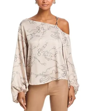 L'Agence Asami Chain One Shoulder Blouse - Soft Macadamia Multi