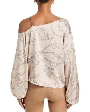 L'Agence Asami Chain One Shoulder Blouse - Soft Macadamia Multi