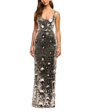 L'AGENCE Karma Sequin Maxi Dress - Silver Sequin