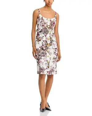 L'Agence Ida Button Front Dress - White Butterfly Jungle