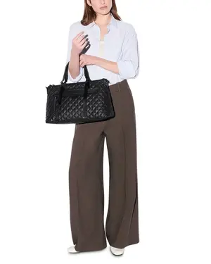 Mz Wallace Park Medium Quilted Satchel - Black/silver