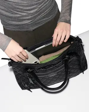 Mz Wallace Park Medium Quilted Satchel - Black/silver