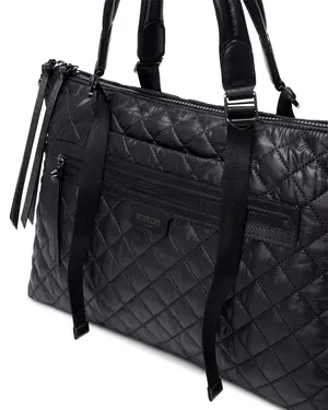 Mz Wallace Park Medium Quilted Satchel - Black/silver
