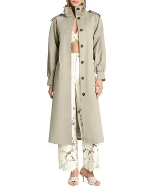 Avec Les Filles Funnel Neck Maxi Trench Jacket - Sage