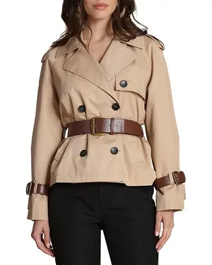 Avec Les Filles Short Trench Jacket With Leather Belt - Camel