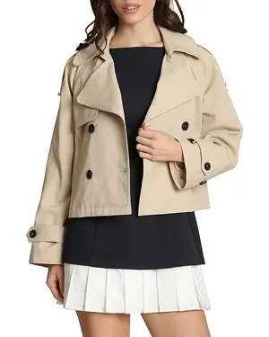 Avec Les Filles Double Breasted Cropped Trench Jacket - Beige