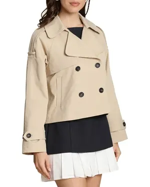 Avec Les Filles Double Breasted Cropped Trench Jacket