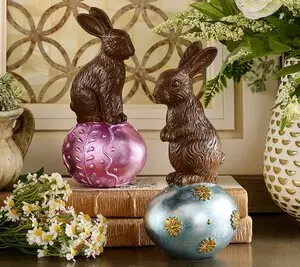VALERIE PARR HILL Set Of 2 Chocolate Bunnies With Eggs Valerie - One-color