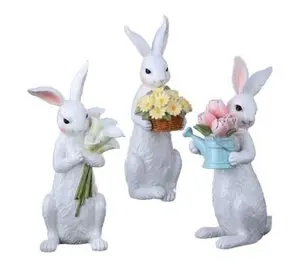 RC HOME DECOR 11.5' Easter Bunny Figurine Set With Flowers - One-color