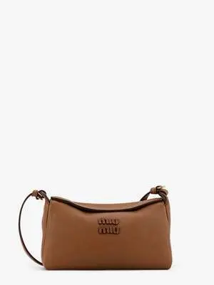 Miu Miu Leather Shoulder Bag With Logo On The Front - Brown