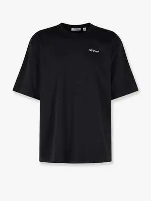 Off White Cotton Tshirt With Frontal Logo Print - Black