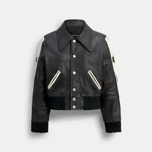 COACH Buy Now Star Leather Varsity Jacket - Black