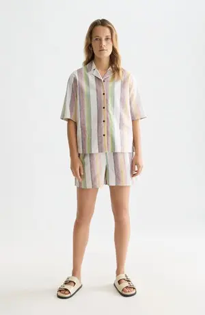 Scotch & Soda Stripe Cotton & Linen Blend Shorts