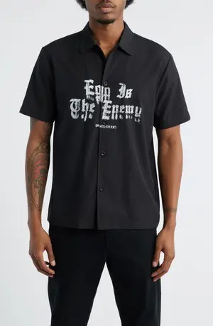 SANTO STUDIO Ego Is The Enemy Graphic Button-up Shirt - Black