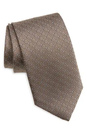 David Donahue Geometric Silk Neck Tie - Cocoa