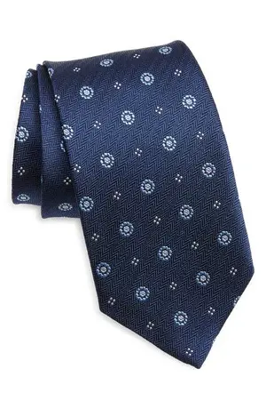 David Donahue Patterned Italian-Silk Jacquard Neck Tie Navy