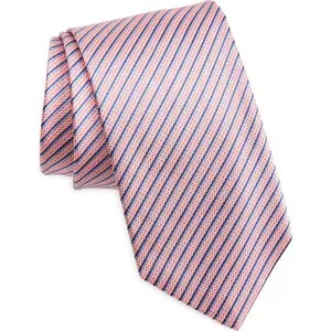 David Donahue Stripe Silk Neck Tie Pink