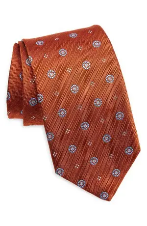 David Donahue Patterned Silk Neck Tie Orange