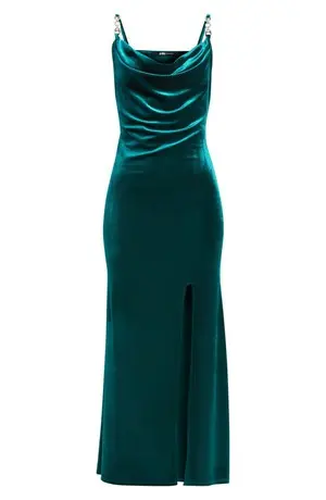 JUMP APPAREL Velvet Gown With Cowl Neck - Hunter