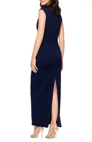 Betsy & Adam Pleated Sleeveless Column Gown