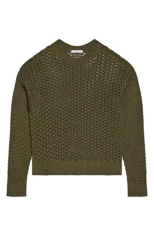 Helmut Lang Open Stitch Organic Cotton Blend Crewneck Sweater - Olive