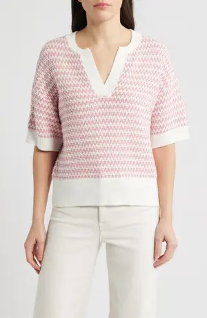 Bernardo Jacquard Popover Sweater - Blush