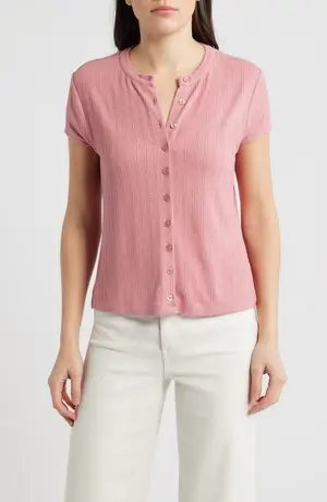 Bernardo Ribbed Buttoned Shirt - Blush