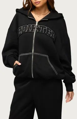 EDIKTED Forever Logo Appliqué Zip Hoodie