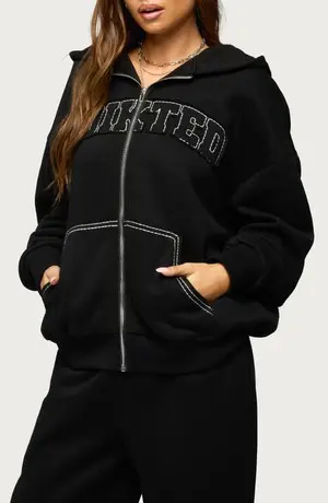 EDIKTED Forever Logo Appliqué Zip Hoodie