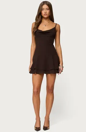 EDIKTED Josefina Drop Waist Chiffon Mini Dress