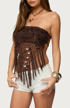 EDIKTED Handkerchief Open Back Crochet Top