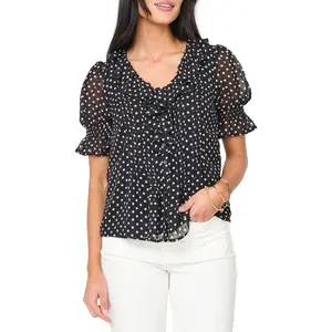 GIBSONLOOK Khloe Ruffles For Days Top - Black Pearl Blush Dot
