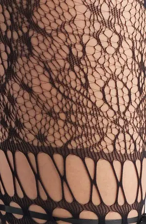 HIGH HEEL JUNGLE Chevonne Fishnet Tights With Satin Ribbon - Black